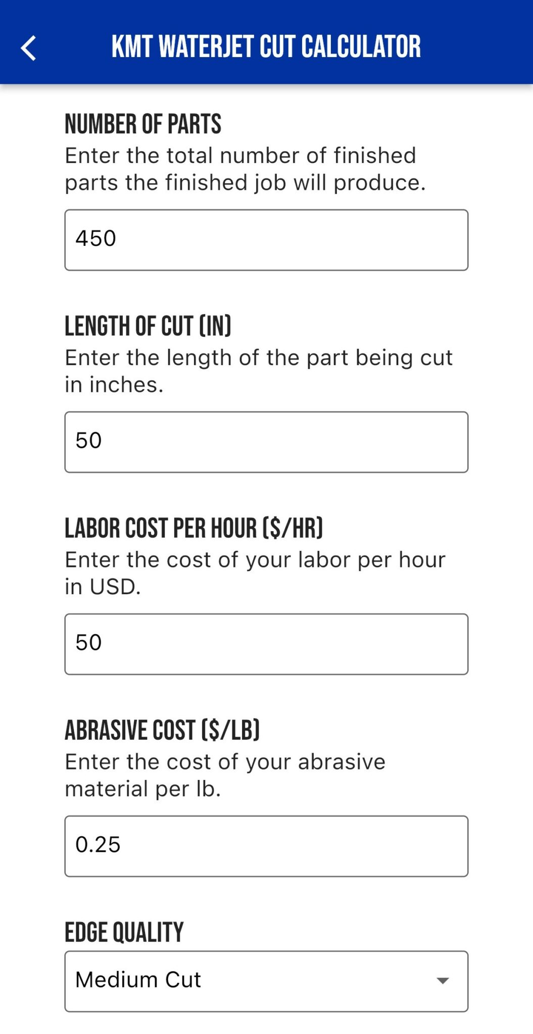 Cut Calculator | KMT Waterjet